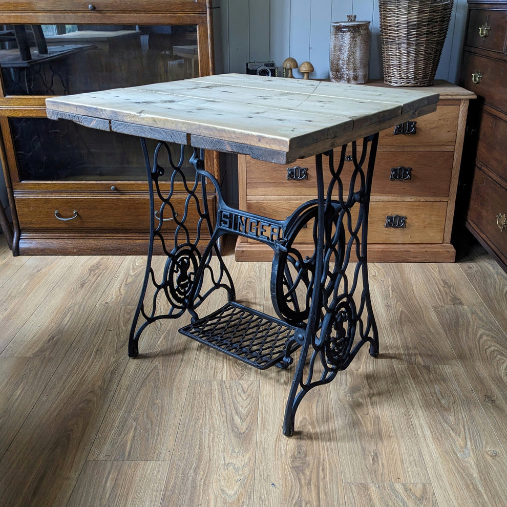 Antique Singer Table with Reclaimed Top – Henry Paints Furniture